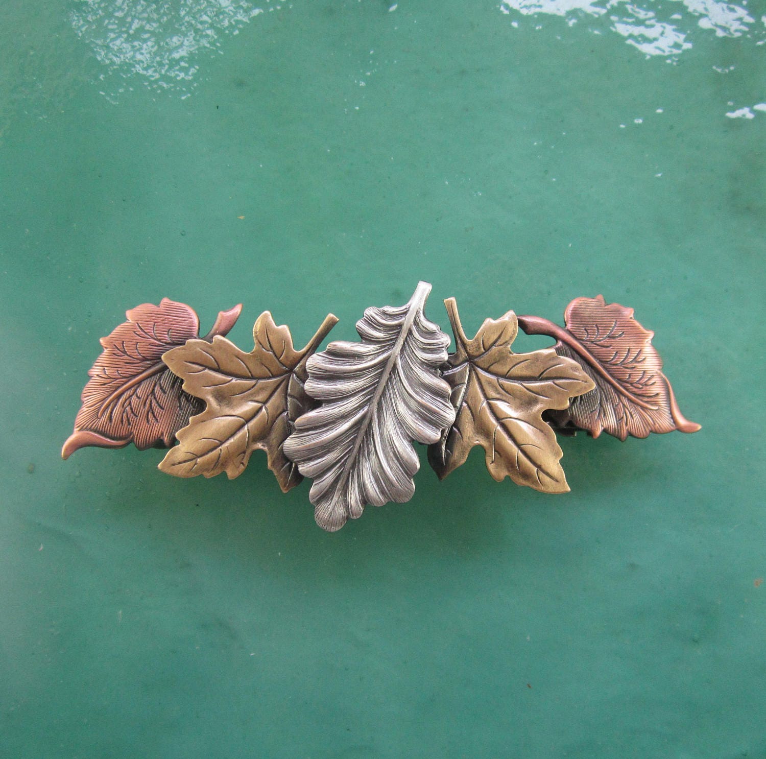 LEAVES FRENCH BARRETTE 70mm- Leaf Barrette- Fall Barrette- Organic ...