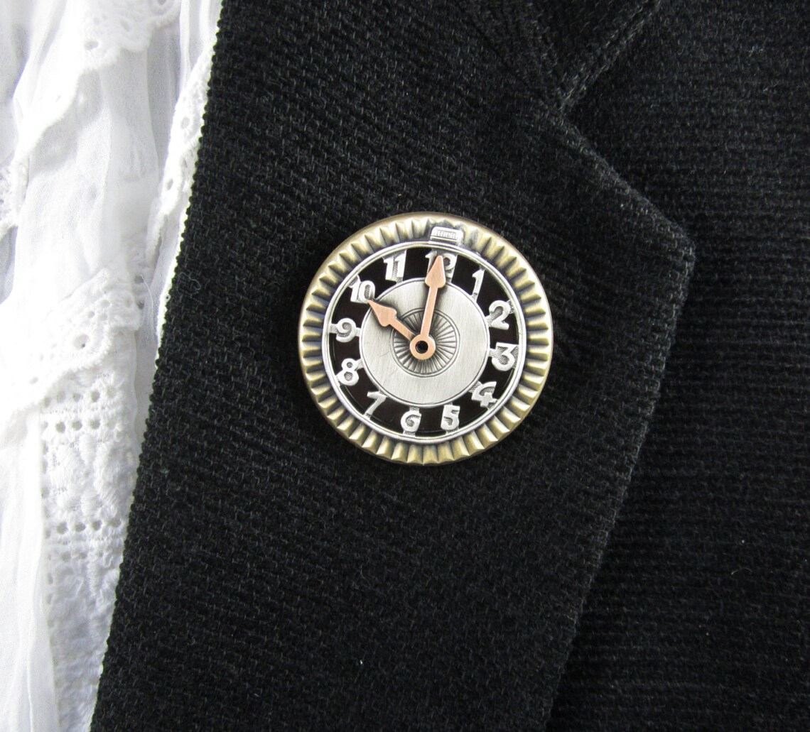 Steampunk Clock Brooch Steampunk Jewelry-mixed Metal Jewelry | Etsy