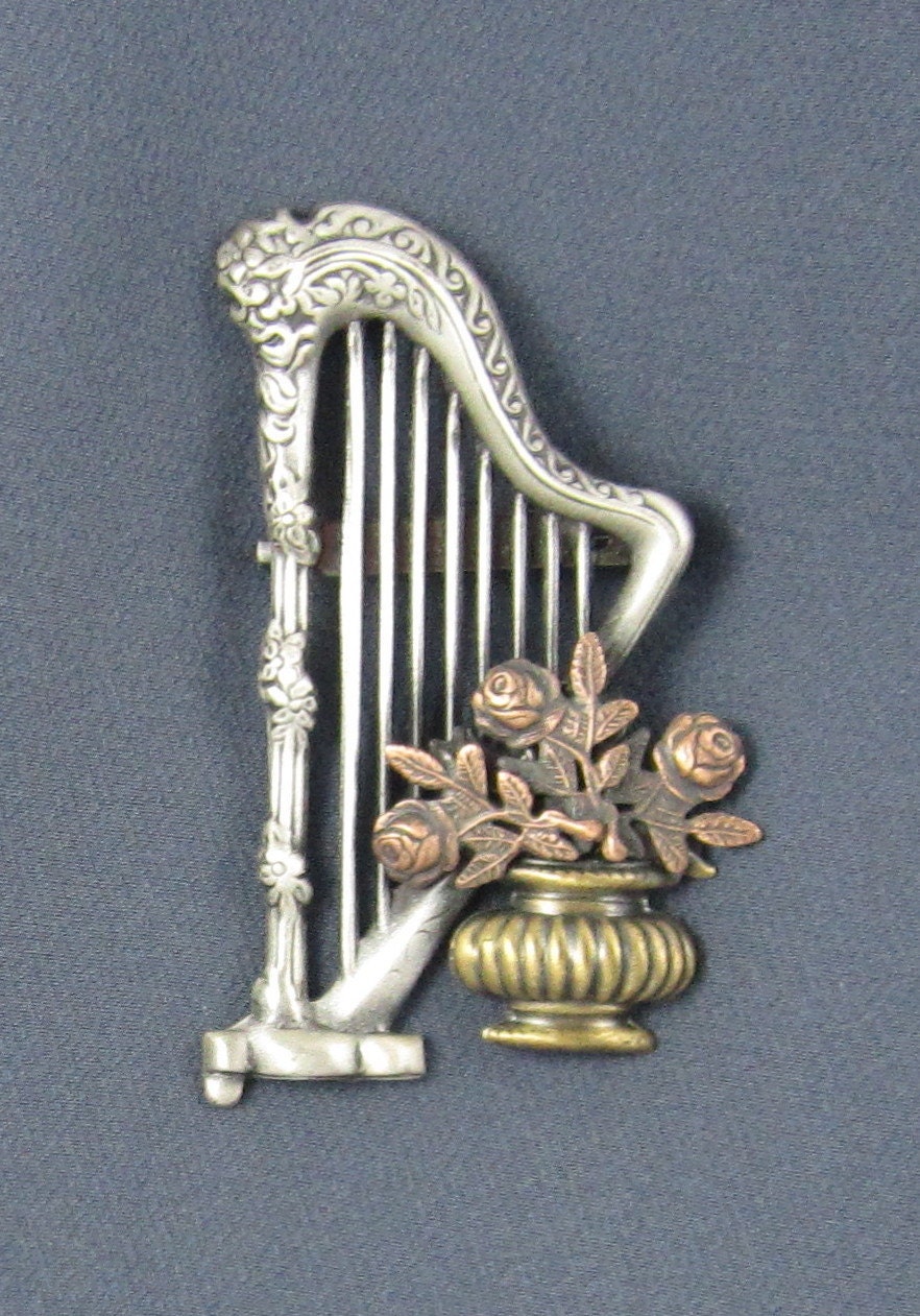 Harp Brooch- Harp Musical Instrument- Harp Jewelry- Harp Pin- Harpist ...