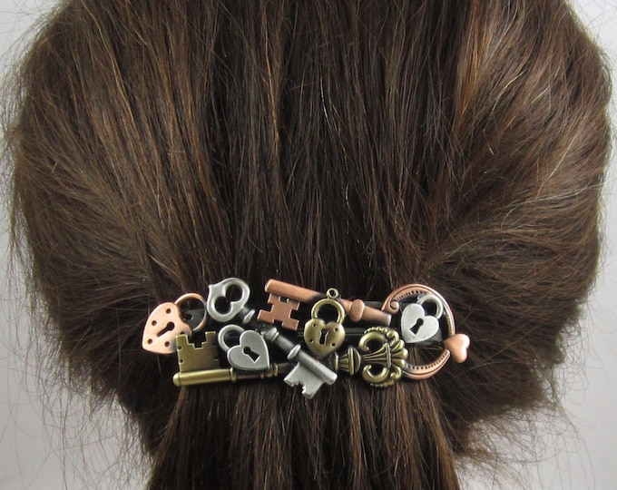 Steampunk Locks and Keys French Barrette 80mm Thick Hair - Etsy