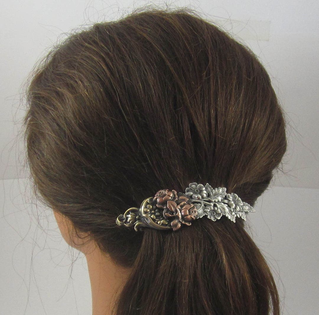 FLORAL BOUQUET French Barrette 80mm- Thick Hair Barrette- Flower ...