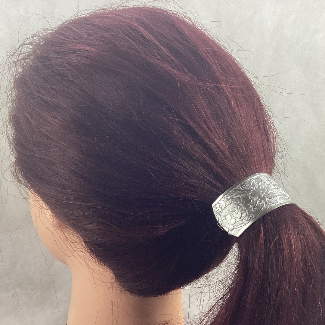 PONYTAIL FRENCH CLIP Floral Matte Silver Ponytail Clip Hair Accessories ...