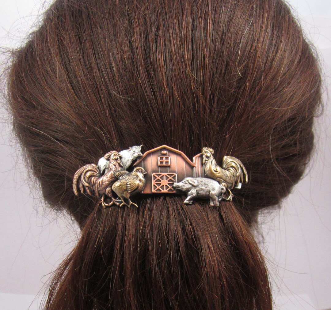 BARNYARD ANIMALS French Barrette 80mm - Mixed Metal Thick Hair Clip - Etsy