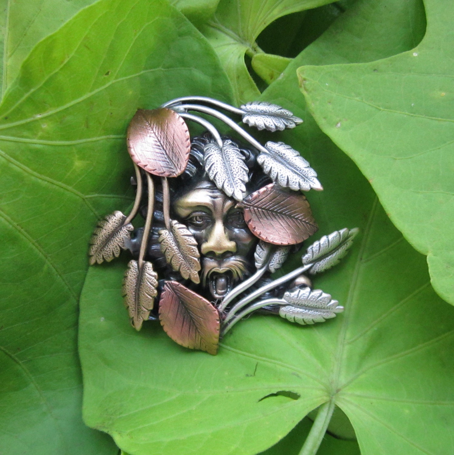 Green Man Brooch- Green Man Pin- Green Man Jewelry- Mythical Green Man ...