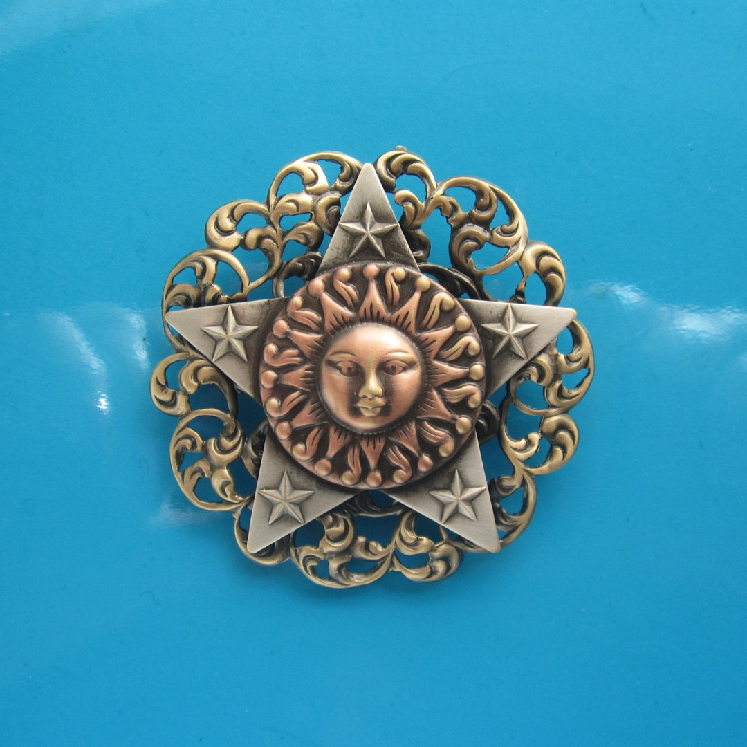 Sun Worshiper's Brooch- Sun Pin- Sun Moon Star- Celestial Jewelry ...