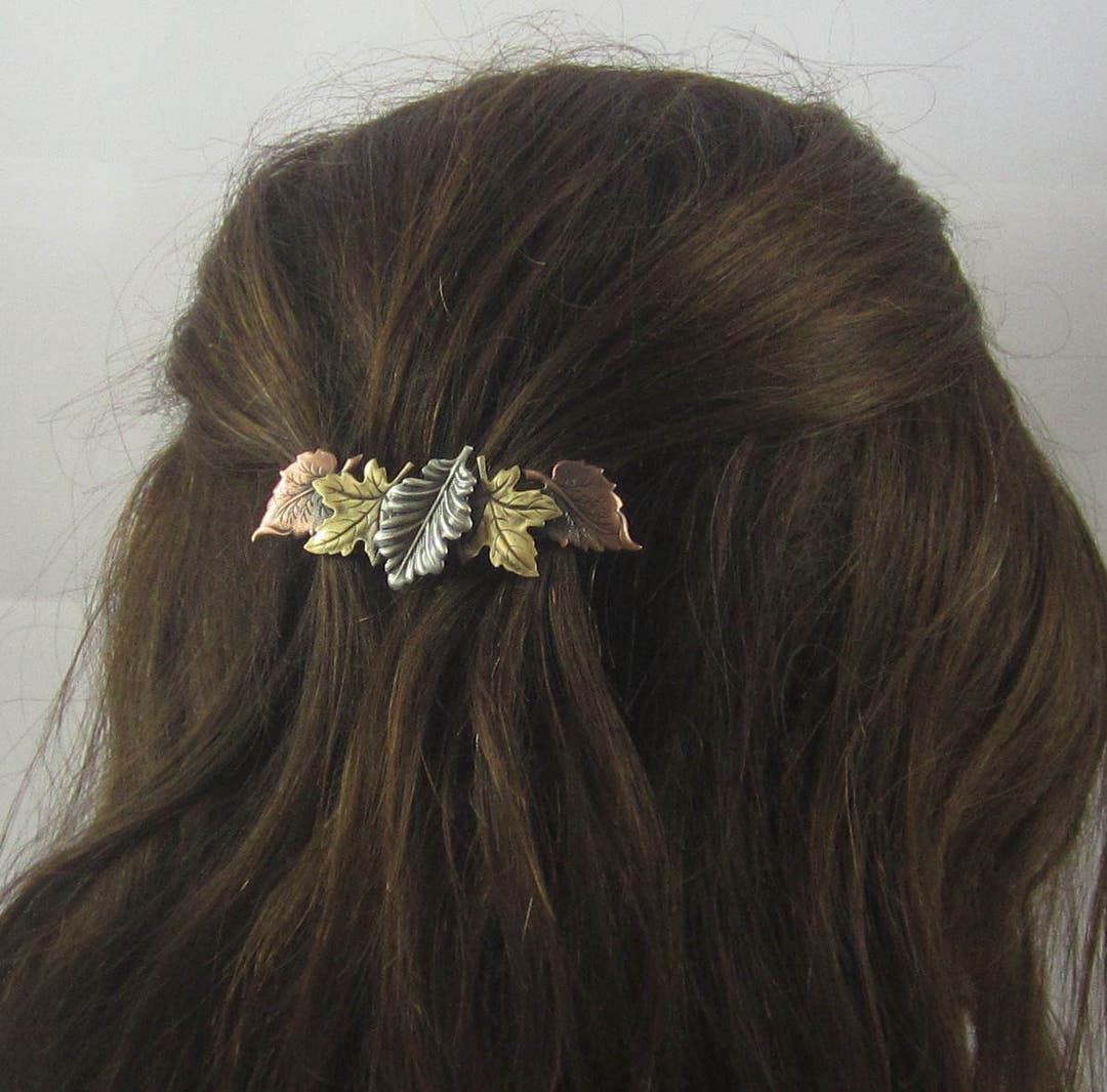 LEAVES FRENCH BARRETTE 70mm- Leaf Barrette- Fall Barrette- Organic ...