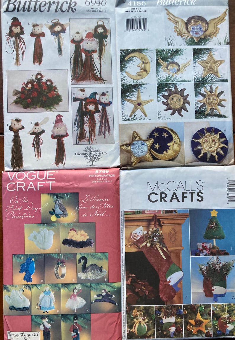 UNCUT Vintage (1990's) Christmas Craft Sewing Patterns ~~ Ornaments ...