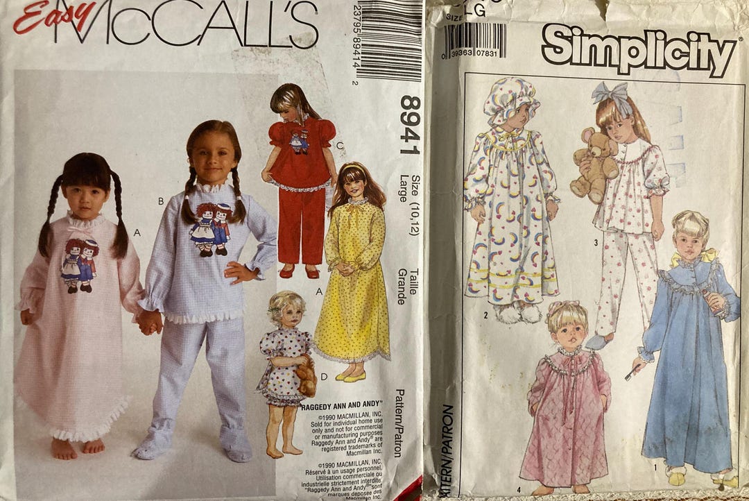 UNCUT Pajama Sewing Patterns ~~ Girls' Nightgowns, Robe, Pajama Tops ...