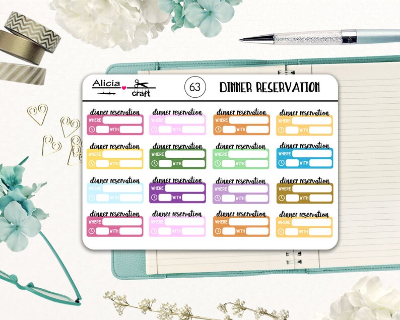 Dinner Reservation / Printable Planner Stickers / for Erin Condren ...