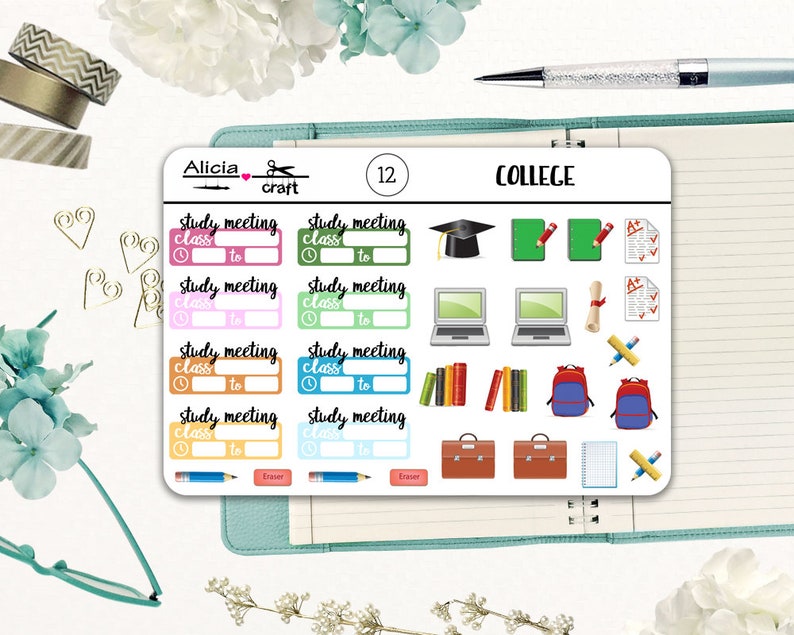 College Kit / Printable Planner Stickers / for Erin Condren, Happy ...