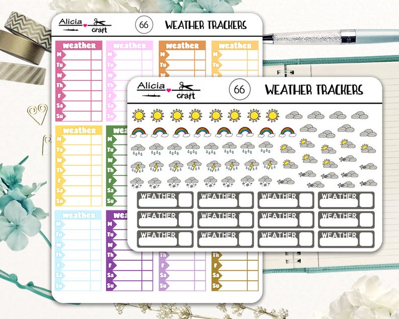 Weather Trackers / Printable Planner Stickers / for Erin Condren, Happy ...