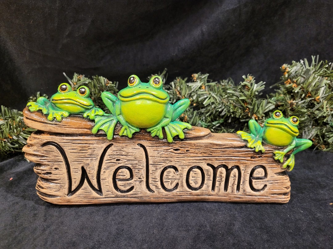 Welcome Frogs Sign Hand Painted Ceramic Toad Home Interior Decor Porch ...