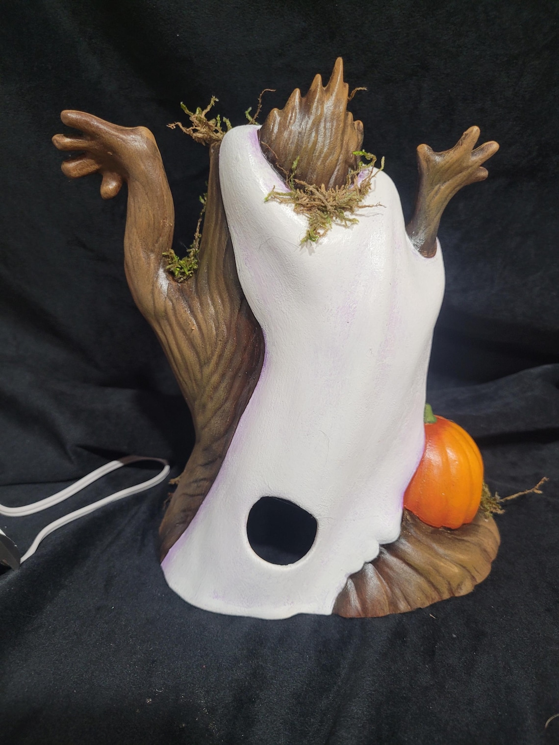 Spooky Haunted Tree Ghosts Ghouls Pumpkin Light Hand Painted Ceramic ...