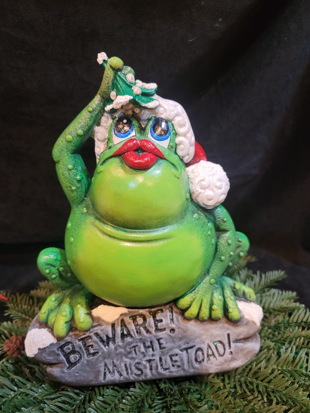 Hand Painted Ceramic Frog Toad Beware of the Mistle Toad Mistletoe - Etsy