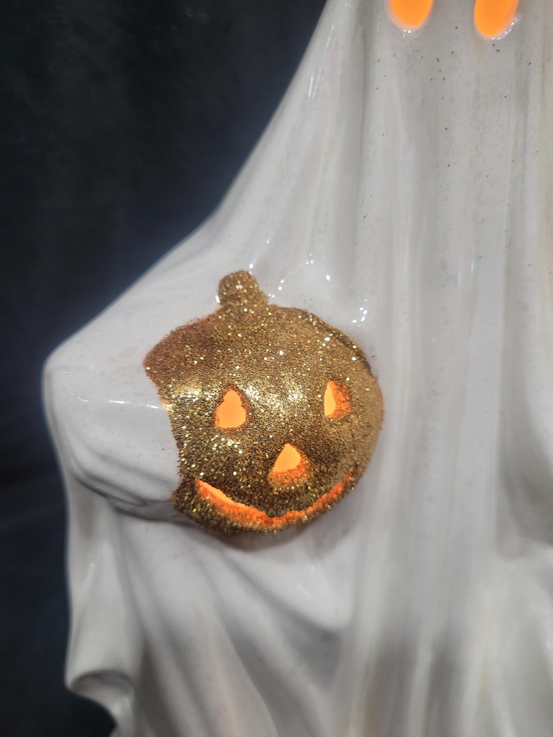Vintage Spooky Sammy Ghost Holding Pumpkin Light Hand Painted Glazed ...