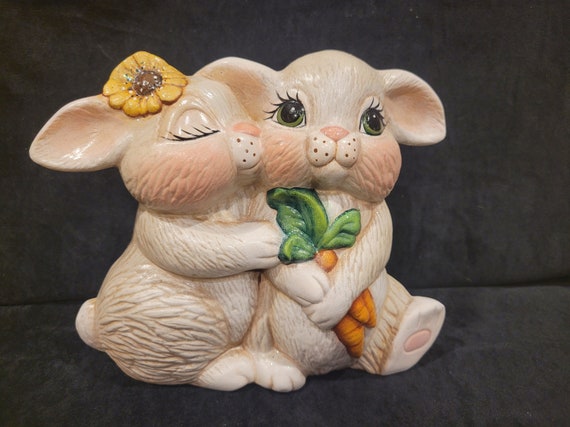 Bunny Rabbit Couple Ceramic Hand Painted for Garden or Home - Etsy