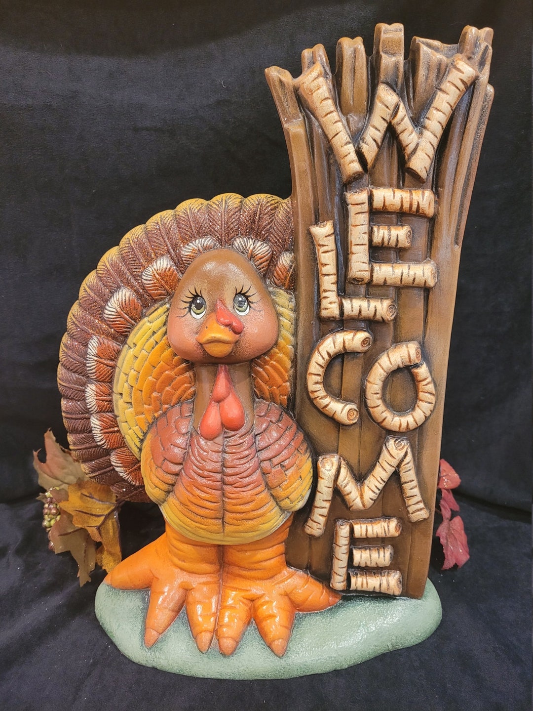 Happy Thanksgiving Turkey Welcome Pumpkin Ceramic Handpainted Fall ...