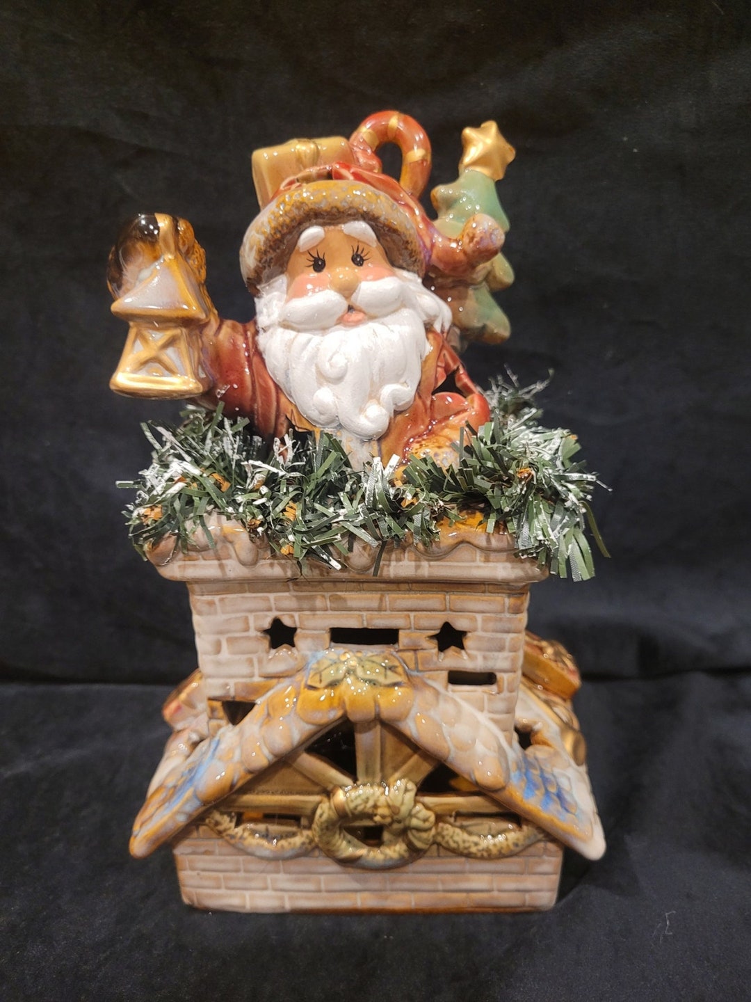 Santa Glazed Coming Out of Your Chimney. Multi Media Ceramics Christmas ...