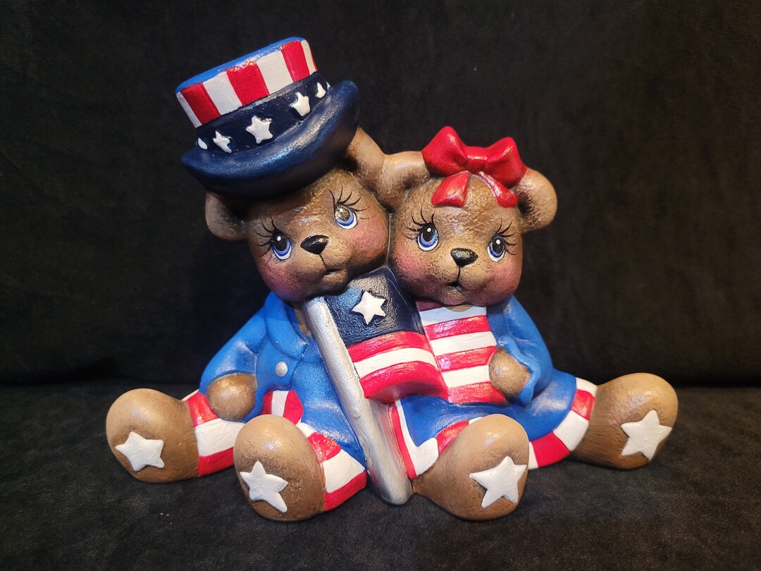 4th of July Uncle Sam Cuddle Bears Hand Painted Ceramic Patriotic ...