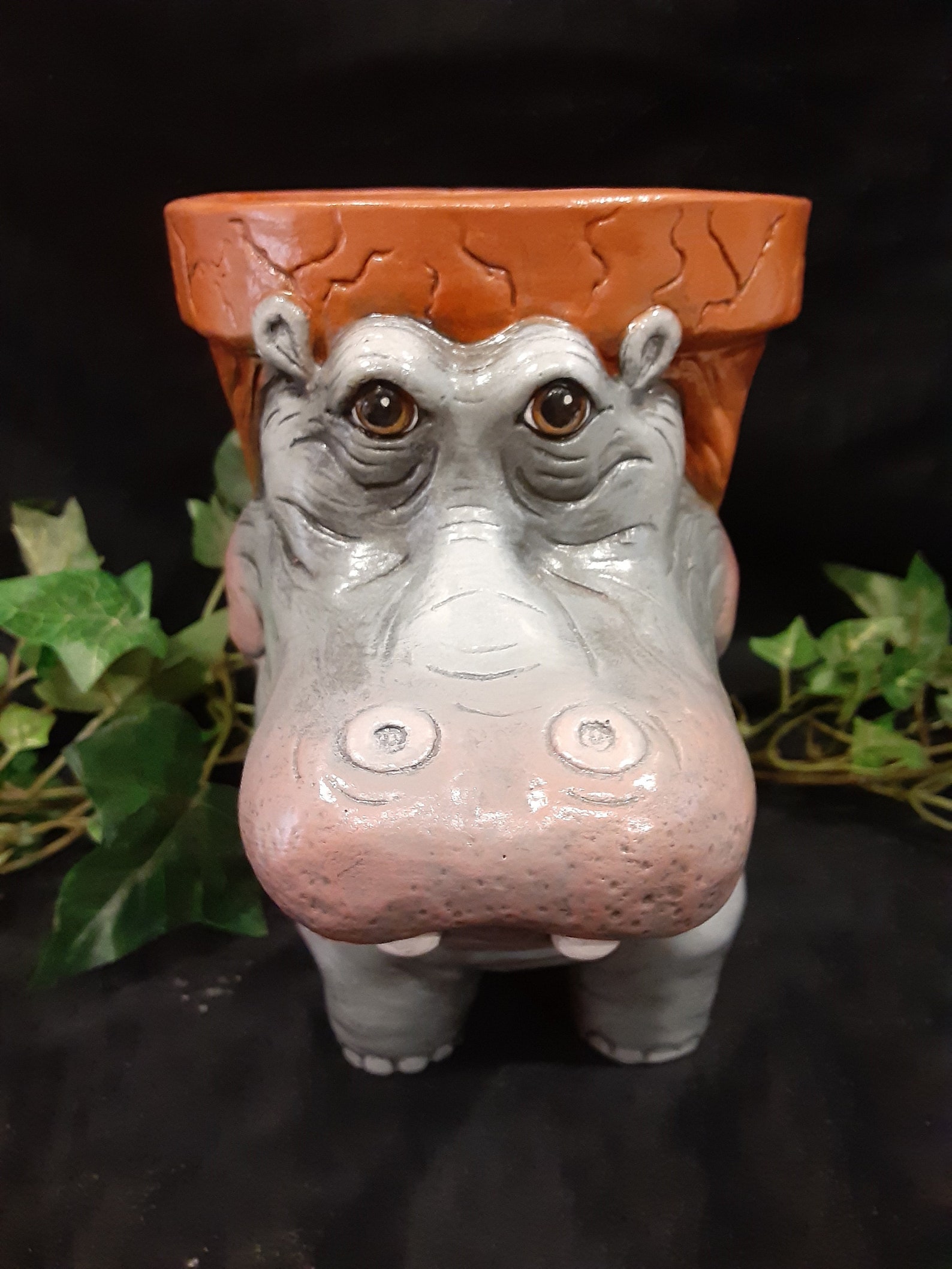 Hippo Hippopotamus Planter Hand Painted Ceramic Fresh Out of | Etsy