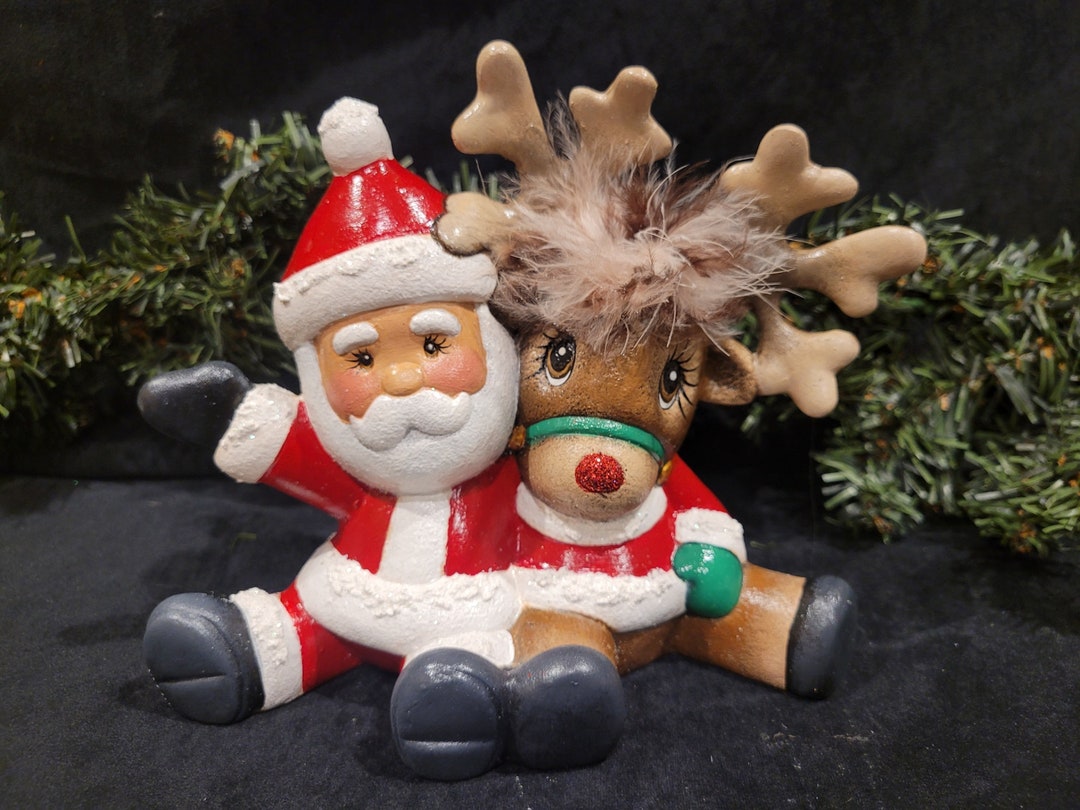 Christmas Santa and Rudolph Reindeer Cuddle Buddies North Pole Hand ...