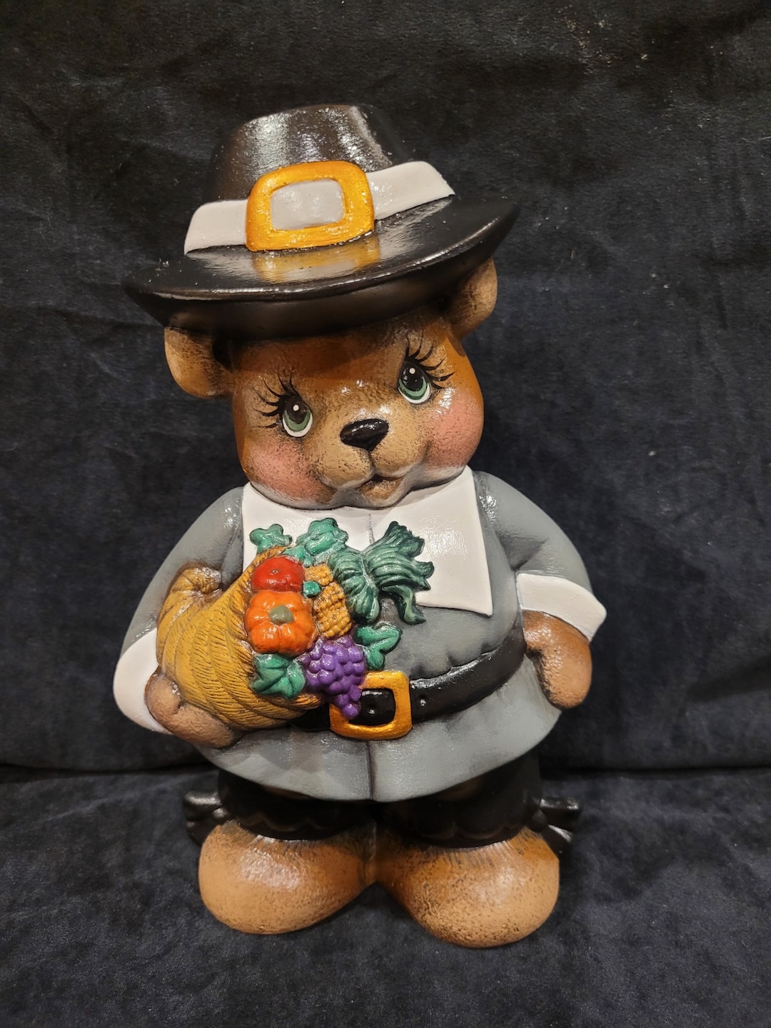 Happy Thanksgiving Pilgrim Bear Ceramic Handpainted Fall Harvest 9 ...