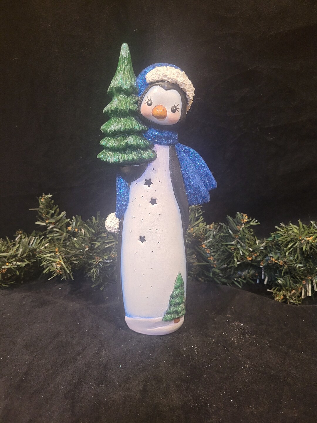 Penguin Light North Pole Hand Painted Ceramic Santa Holidays Winter ...