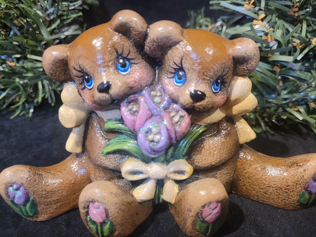 Tulip Flowers Spring Cuddle Bears Ceramic Handpainted - Etsy