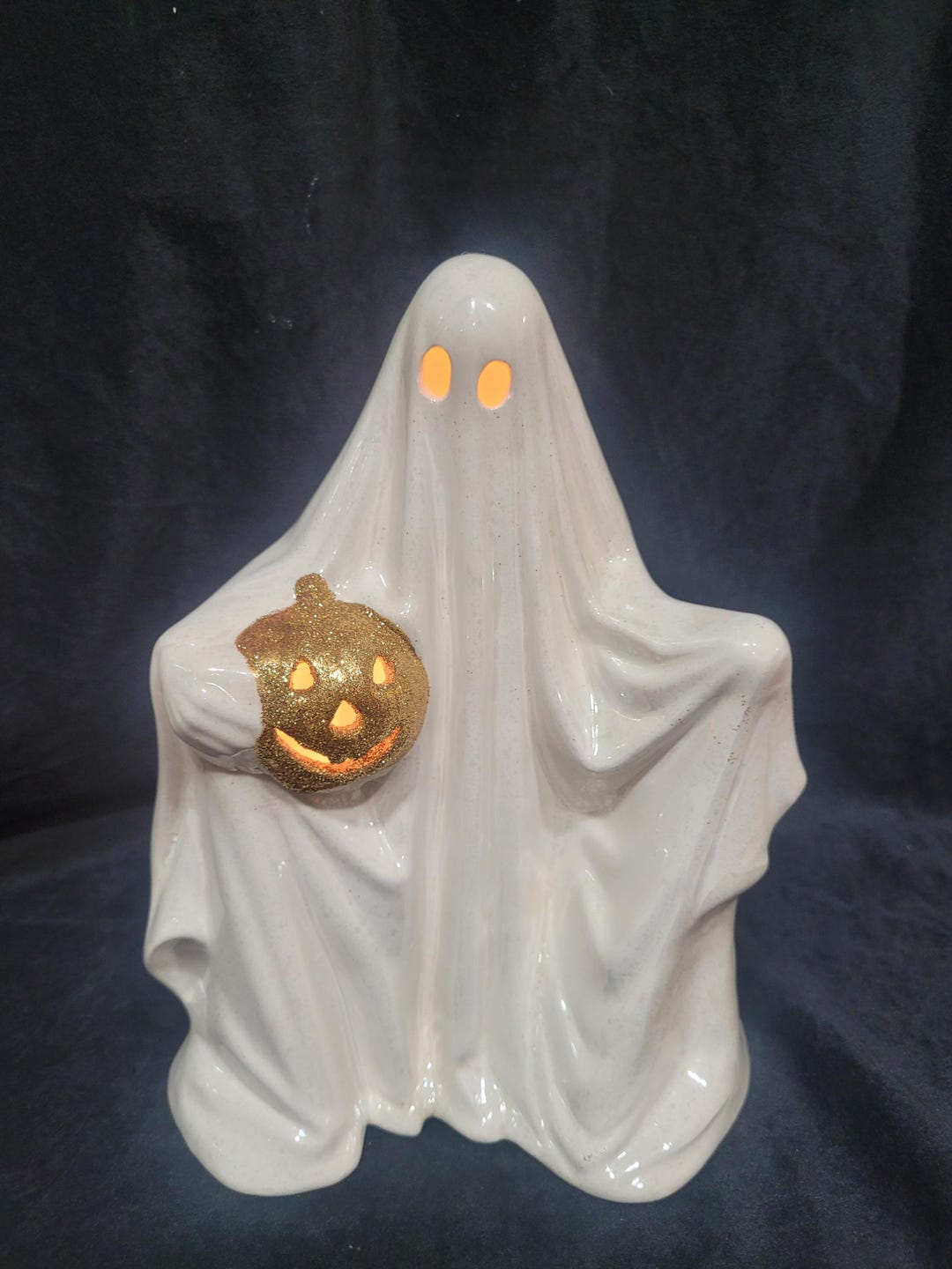 Vintage Spooky Sammy Ghost Holding Pumpkin Light Hand Painted Glazed ...