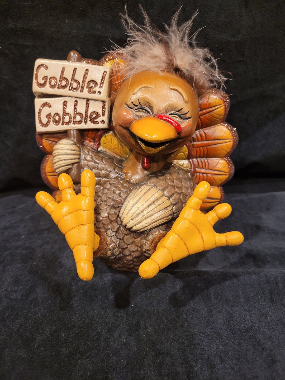 Happy Thanksgiving Turkey Pumpkin Ceramic Handpainted Fall Harvest ...