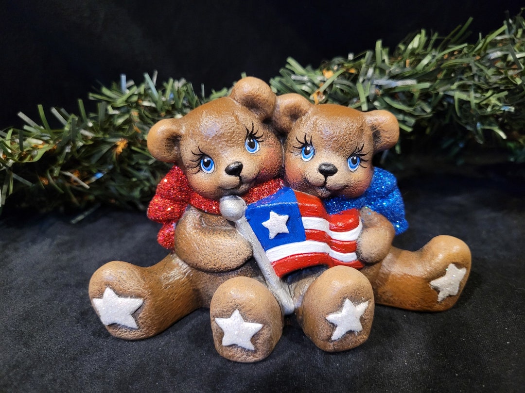 4th of July Uncle Sam Cuddle Bears Hand Painted Ceramic Patriotic ...