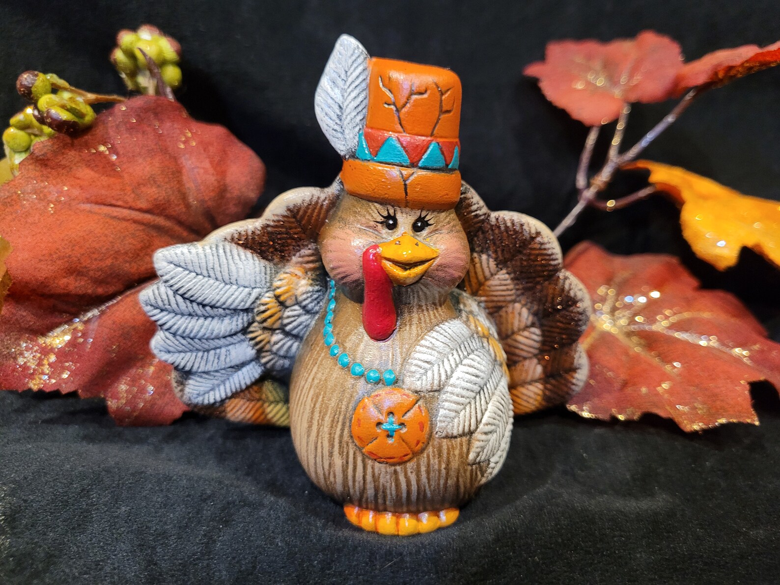 Happy Thanksgiving Turkey Pumpkin Ceramic Handpainted Fall Harvest ...