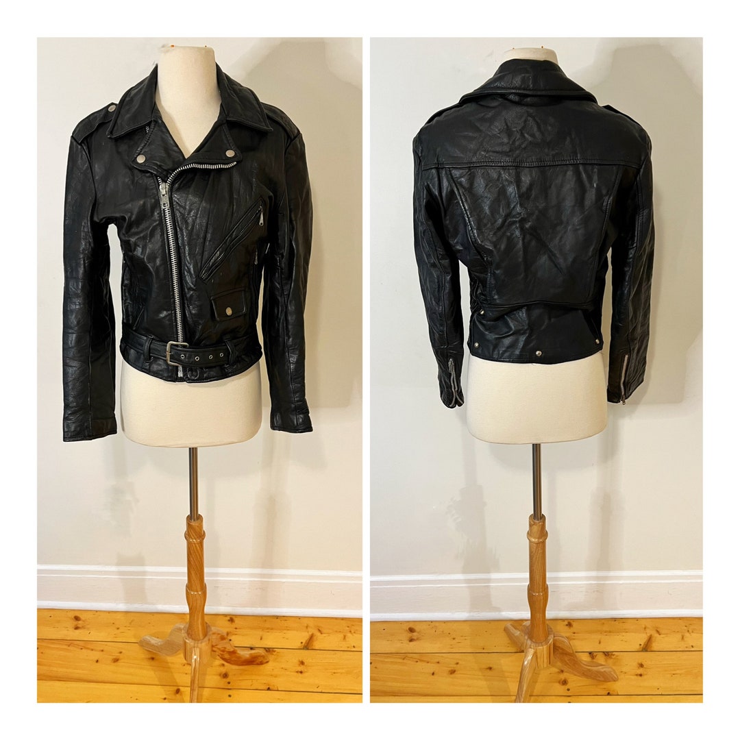 Vintage 1990s Black Leather Biker Jacket Small Leather Jacket Medium ...