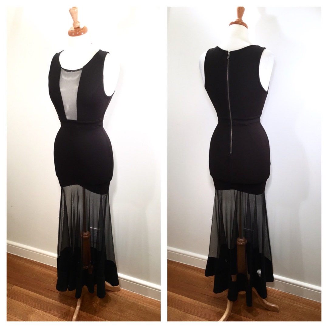 Black Formal Dress Sheer Panel Dress Party Dress Long Cut Out Dress ...