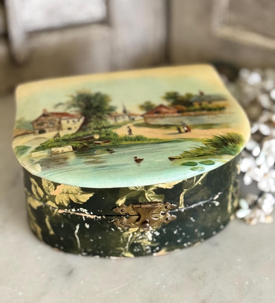Antique Celluloid Box / Jewelry / Amish / Container / Scenery / Trinket ...