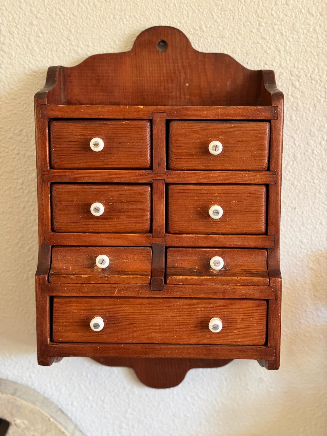 Vintage Spice Rack / 7 Drawers / Wall Hanging / Wood / White Knobs ...