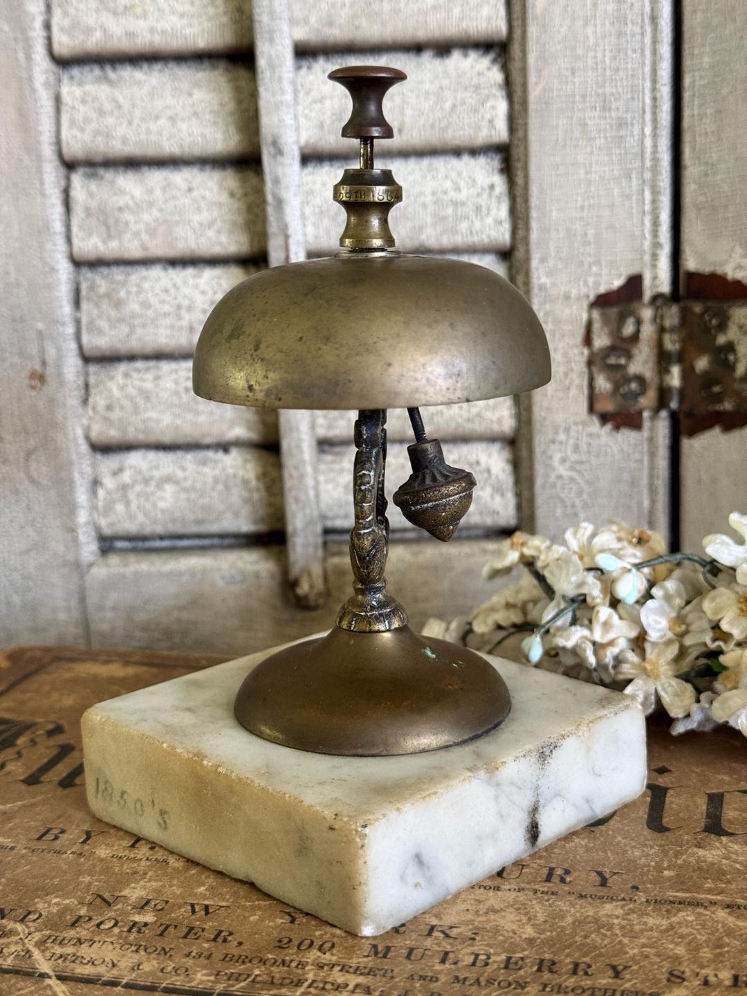 Antique Desk Bell / Hotel / Brass / Alabaster / 1800's / Service - Etsy