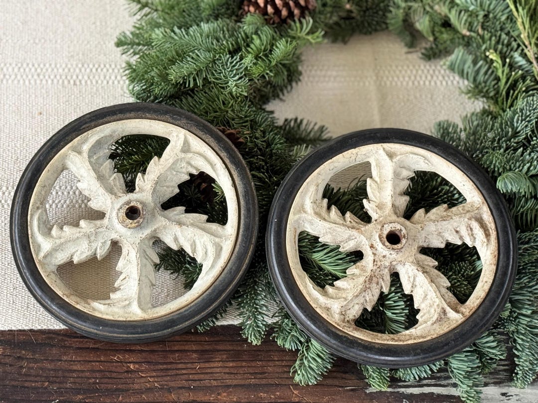 2 Vintage Cast Iron Wheels / White / Rust / Recycle / Reuse / Wheel ...