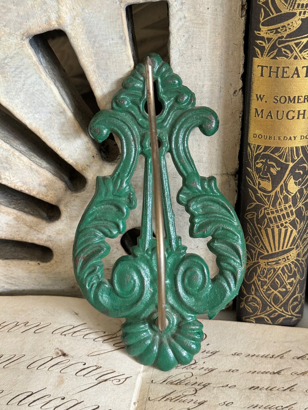 Vintage Green Cast Iron Receipt Holder / Key Holder / Office / Wall ...
