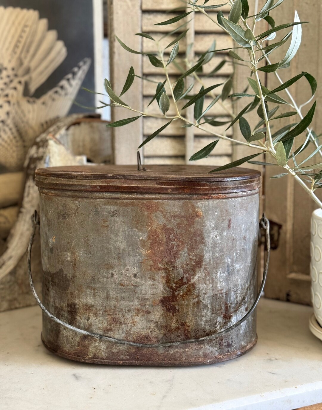 Vintage Metal Lunch Box / Pail / Handle / Rusty / Primitive - Etsy