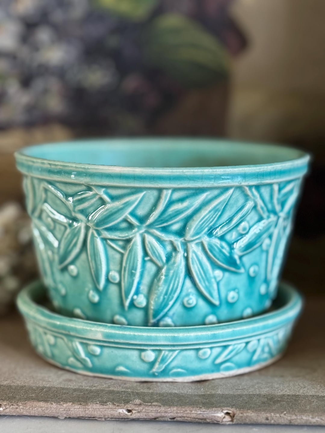 Vintage Mccoy Planter / Aqua / Turquoise / Hobnail / Berries / Leaves ...