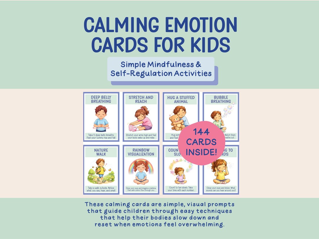 Calming Emotion Cards for Kids, Mindfulness SEL Activities (printable ...