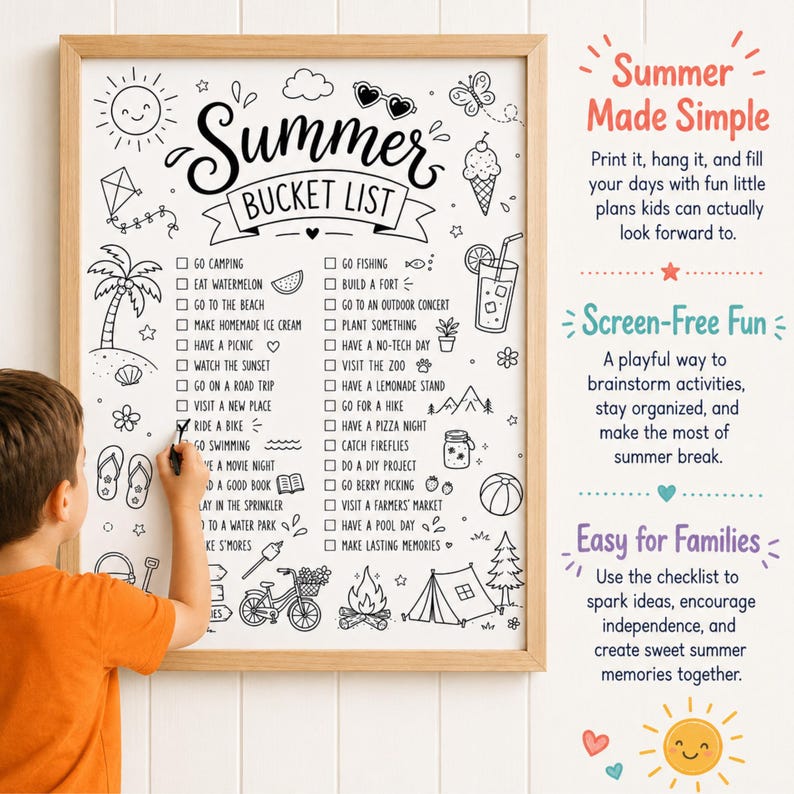 Summer Bucket Printable Template Kids Family Activities Checklist ...