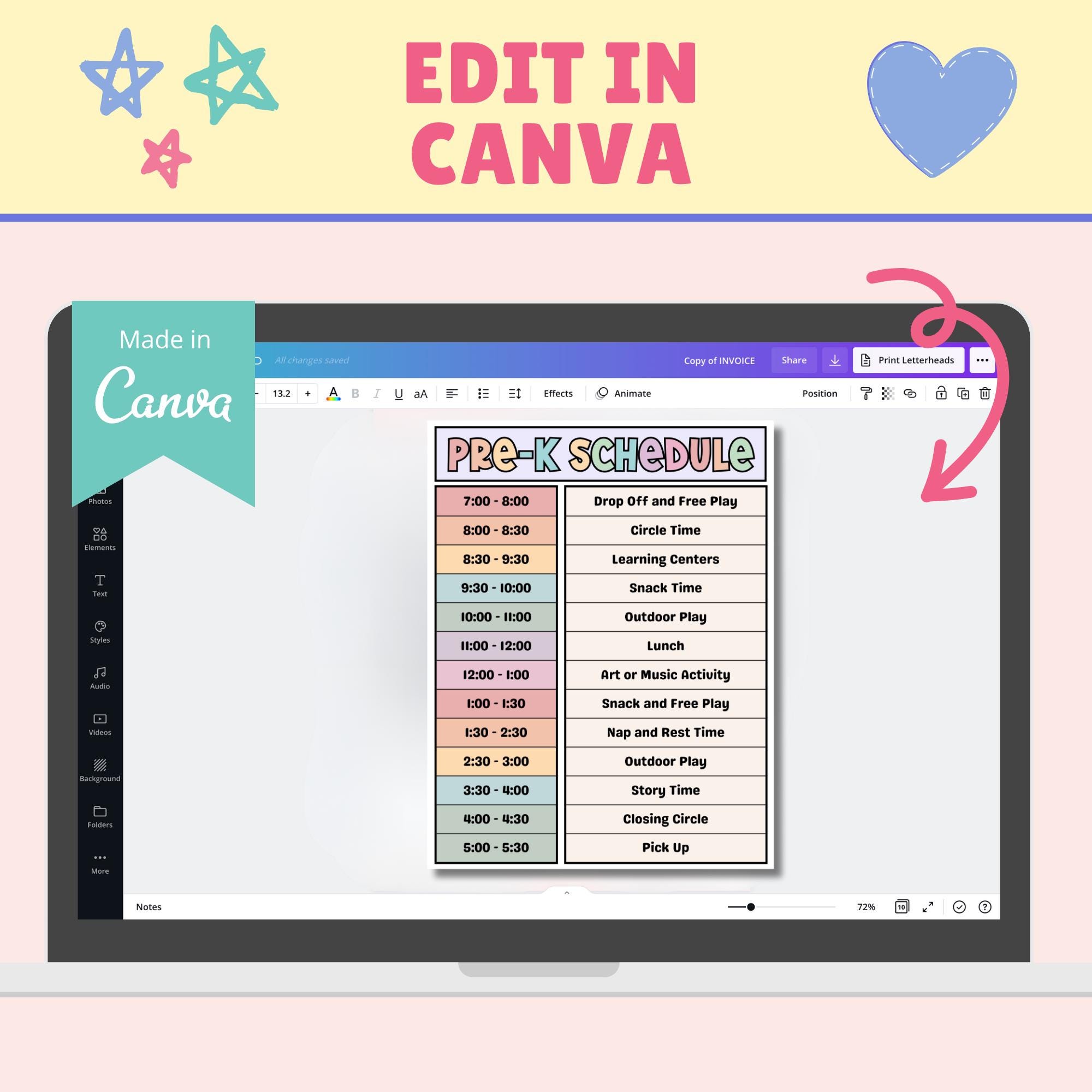 Editable Pre-k Daily Schedule: Homeschool & Daycare Routine (canva ...