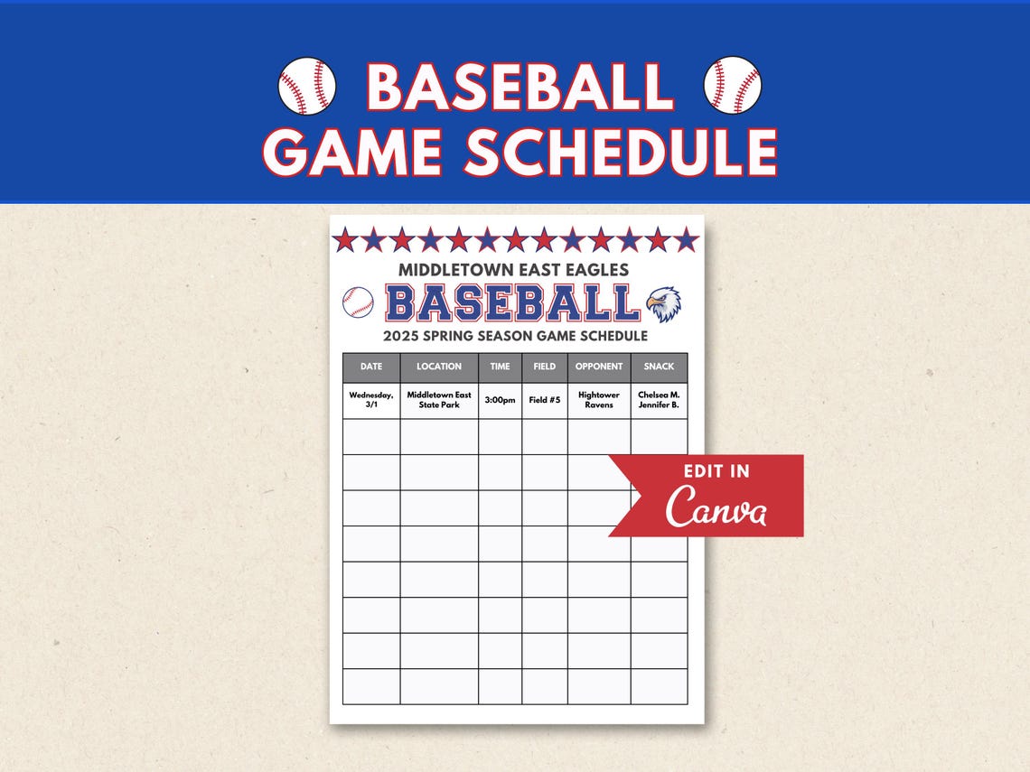 Editable Baseball Game Schedule Template, Game Day Planner (canva ...