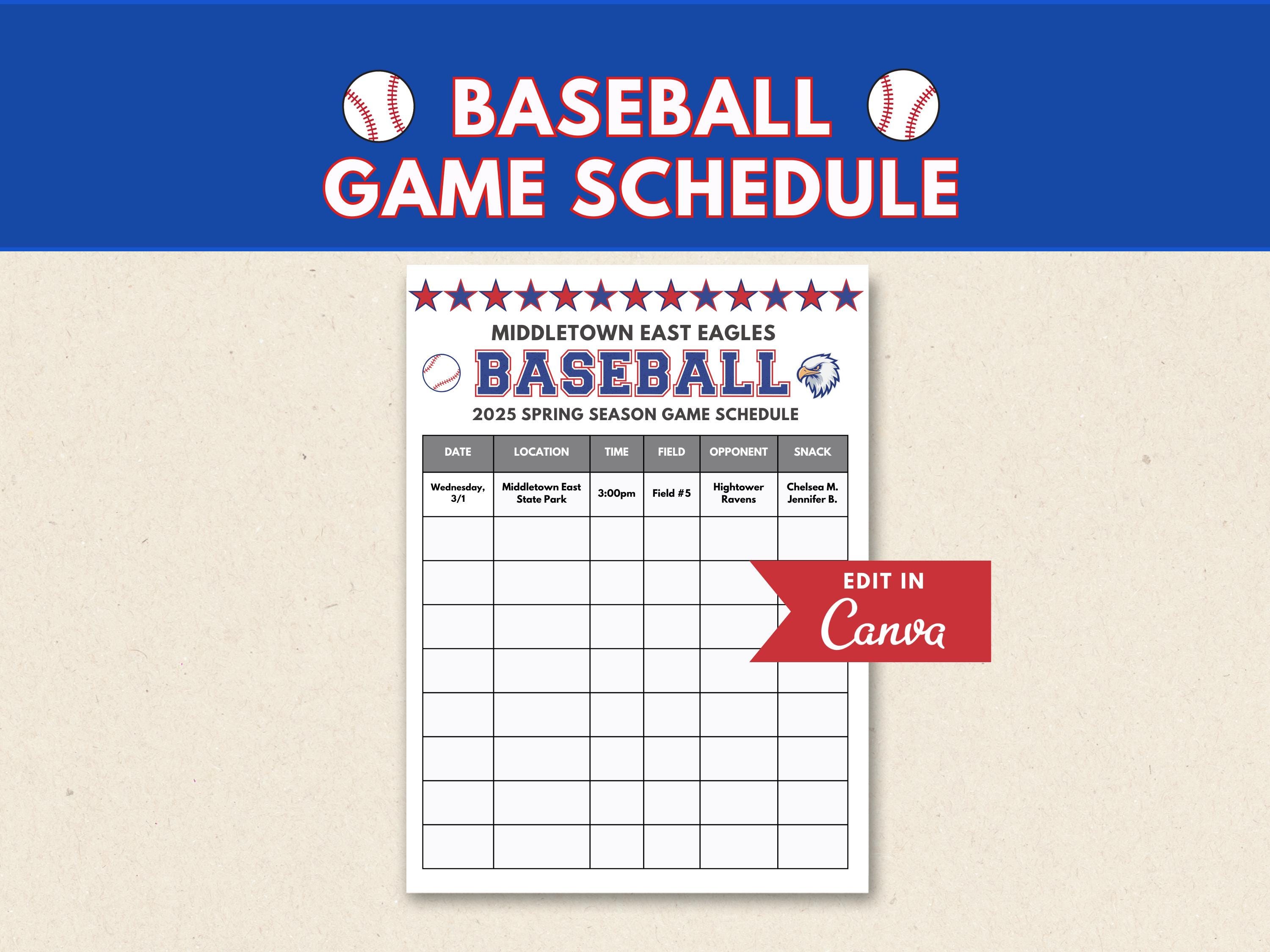 Editable Baseball Game Schedule Template, Game Day Planner (canva ...