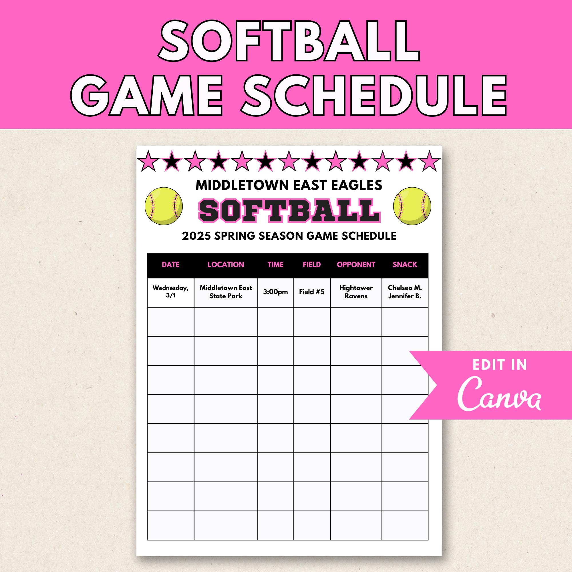 Softball Game Schedule Template: Editable Canva Design (digital ...