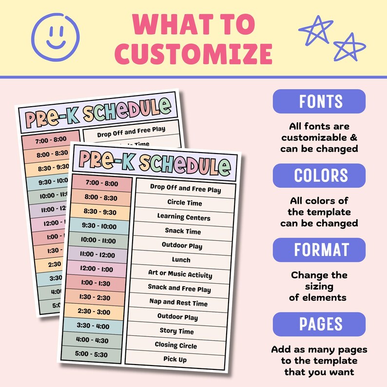 Pre-k Daycare Daily Schedule, Editable Daily Routine for Kids ...