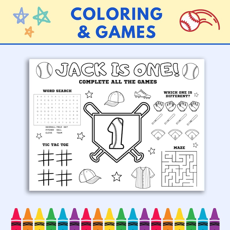 Baseball 1st Birthday Coloring Page: Rookie of the Year (digital ...
