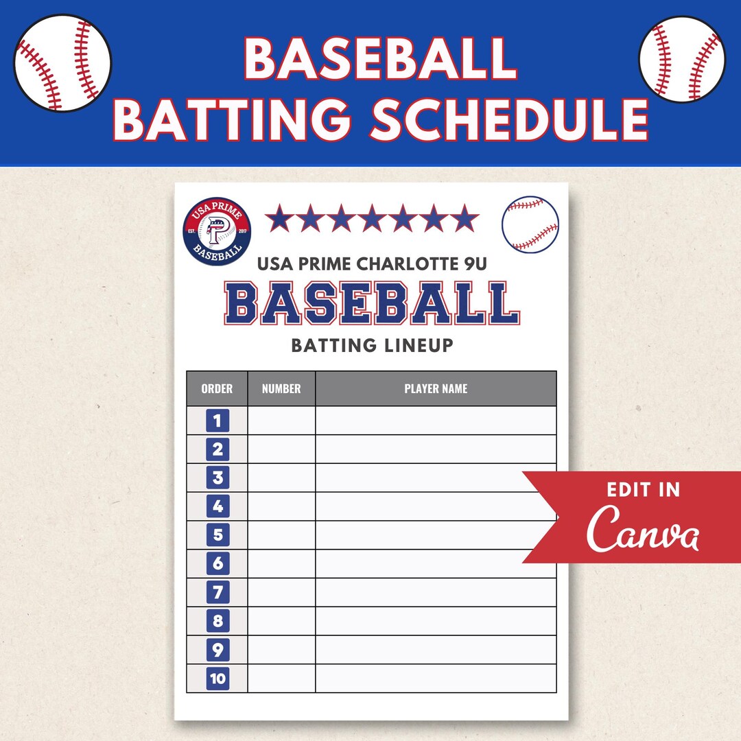 Baseball Batting Lineup Printable, Team Roster, Instant Download for ...
